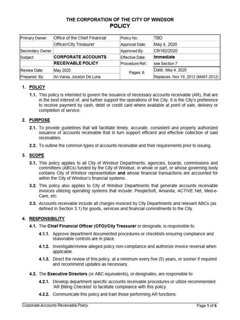 Accounts Receivable Policy | PDF | Invoice | Payments