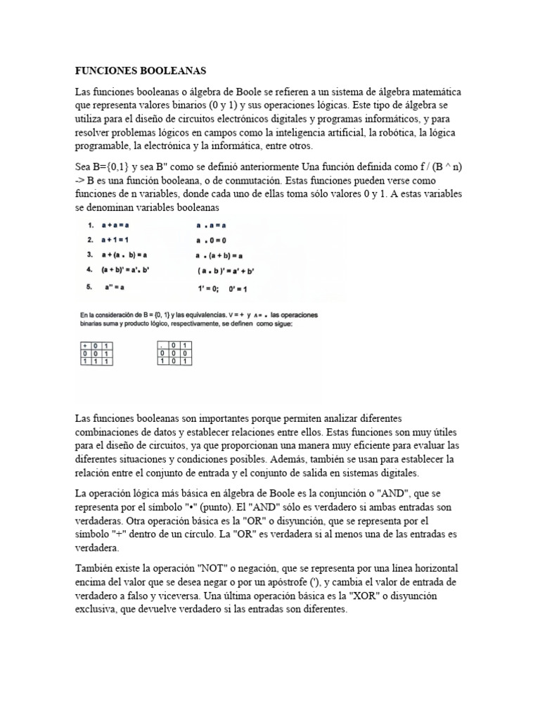 Funciones Booleanas | PDF | Álgebra de Boole | Enseñanza de matemática