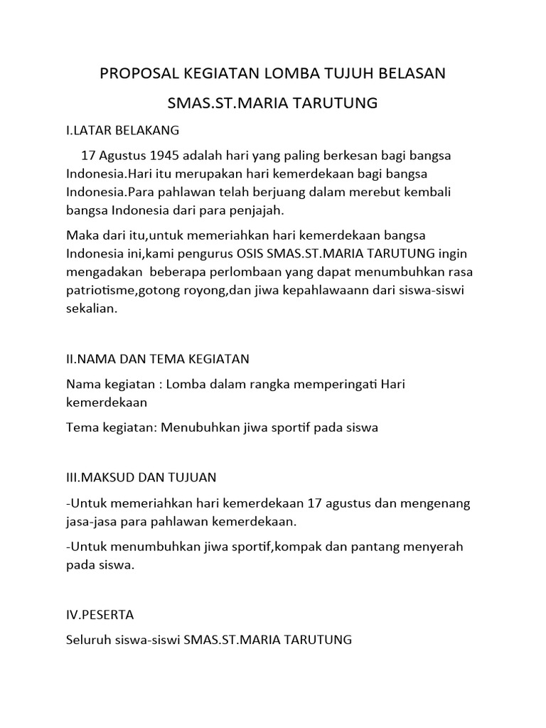 Proposal Kegiatan Lomba Tujuh Belasan | PDF | Olahraga & Rekreasi ...