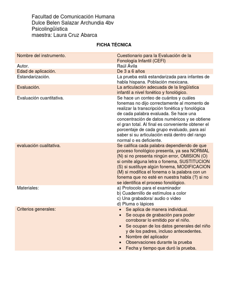 Ficha Tecnica Cefi | Descargar gratis PDF | Fonología | Fonema