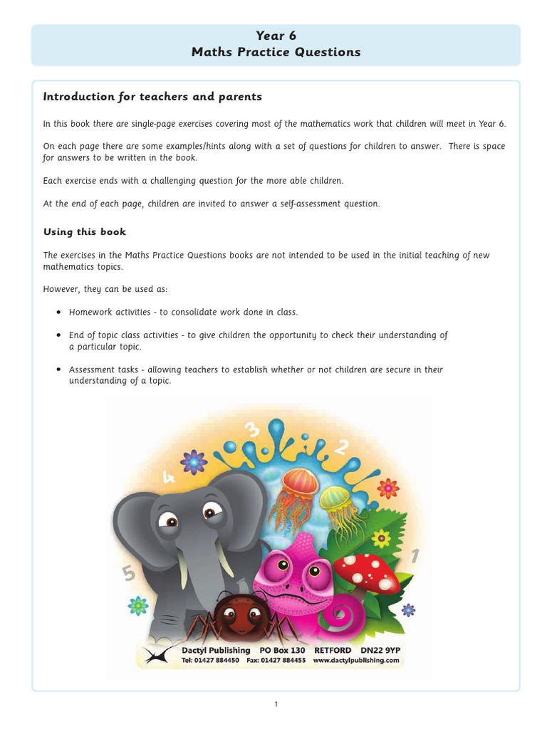 Year 6 Maths Practice Questions Answer Booklet | PDF | Elementary ...
