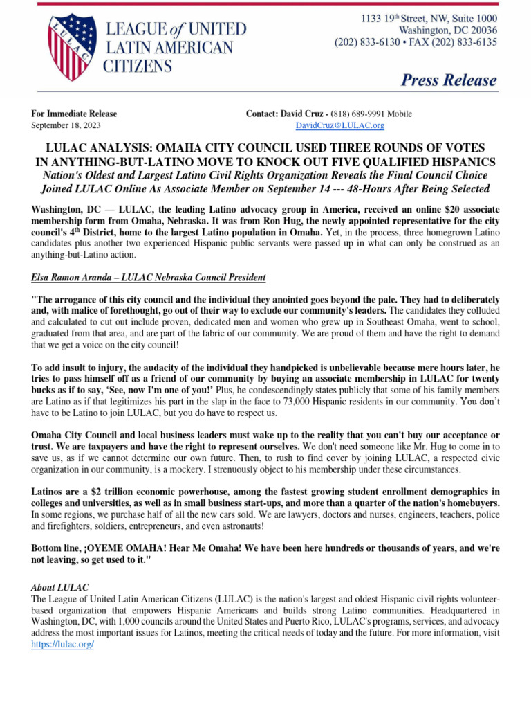 LULAC Analysis Nebraska 09-18-23 | PDF | Hispanic And Latino Americans ...