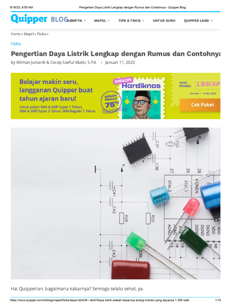 Pengertian Daya Listrik Lengkap Dengan Rumus Dan Contohnya - Quipper Blog | PDF