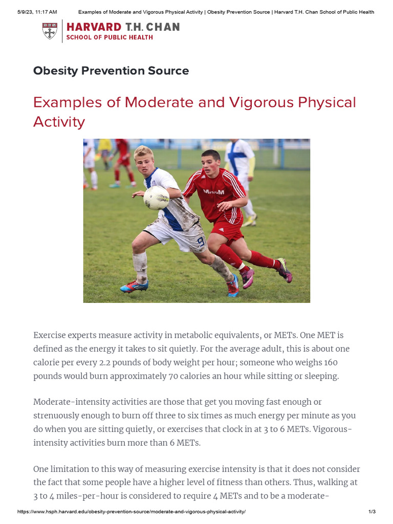 Examples of Moderate and Vigorous Physical Activity - Obesity ...