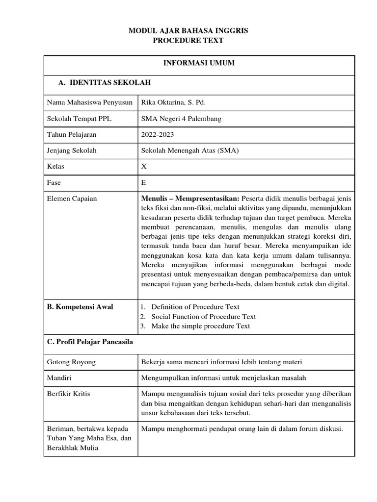 RPP Procedure Text Kurmer | PDF | Karier & Perkembangan | Seni