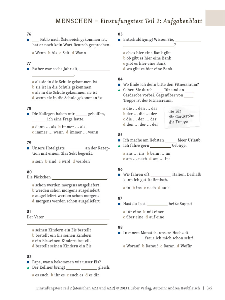 538600 Einstufungstest A2 Ôn Tập A2 2 Pdf