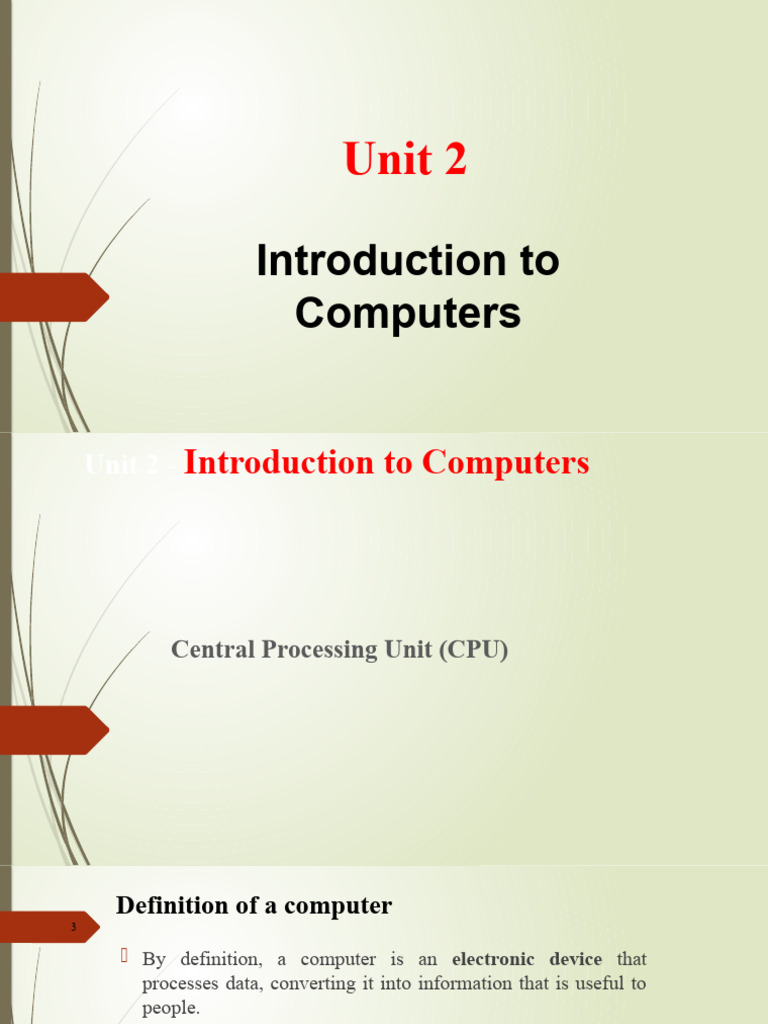 Unit 2 - Introduction To Computers | PDF | Central Processing Unit | Computer File