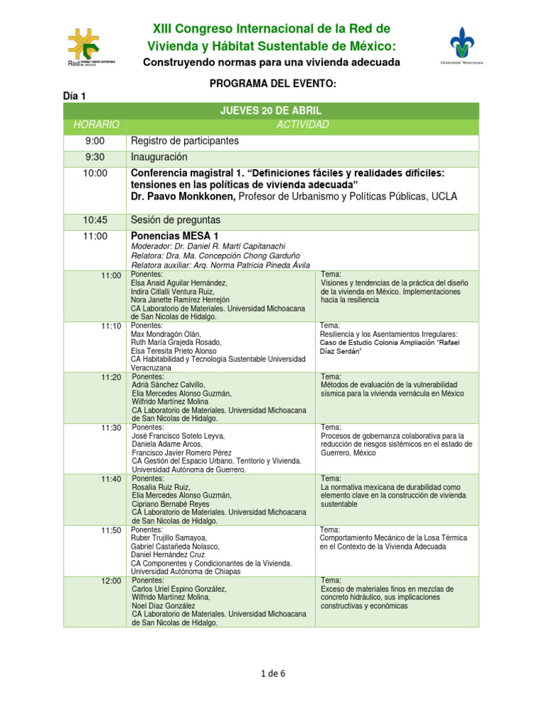 PROGRAMA XIII Congreso Red Viv Hab | PDF | México | Entorno natural