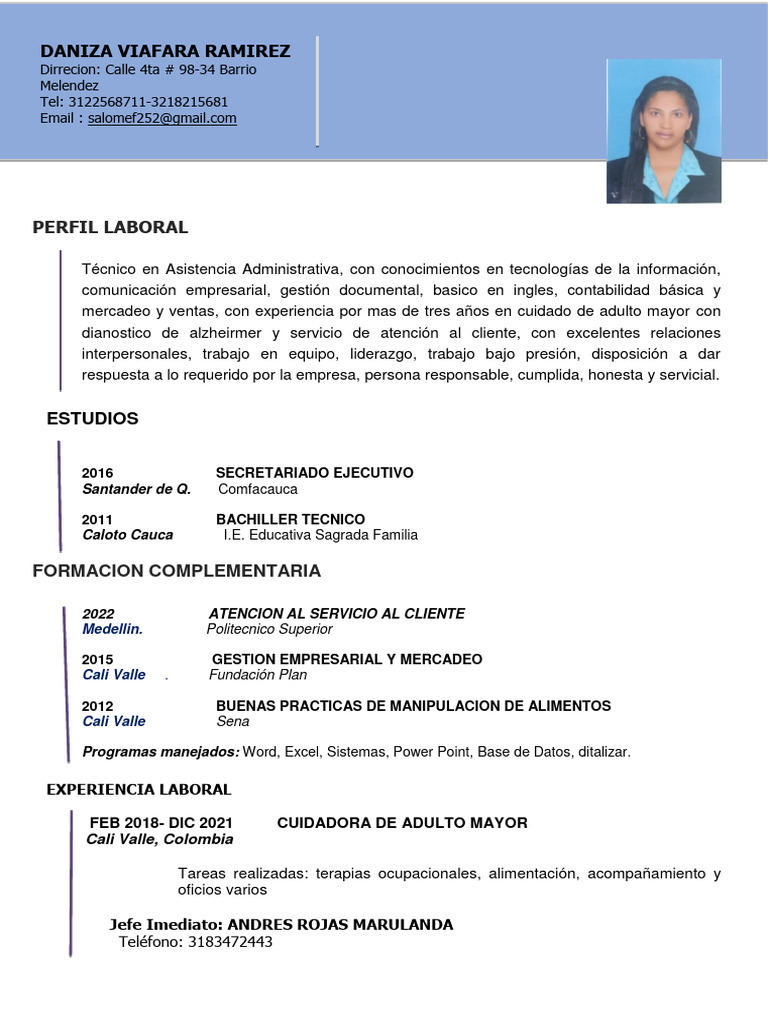 Hoja de Vida Danitza | Descargar gratis PDF | Colombia | Business