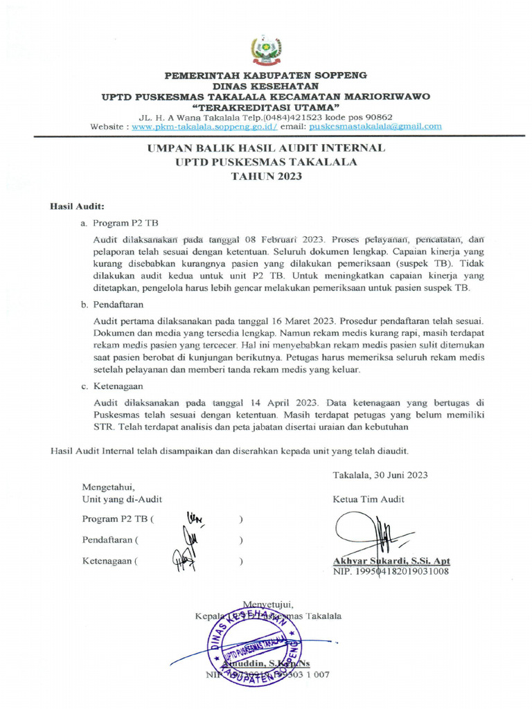 1.6.3.c Menerimaan Umpan Balik Laporan Hasil Audit | PDF