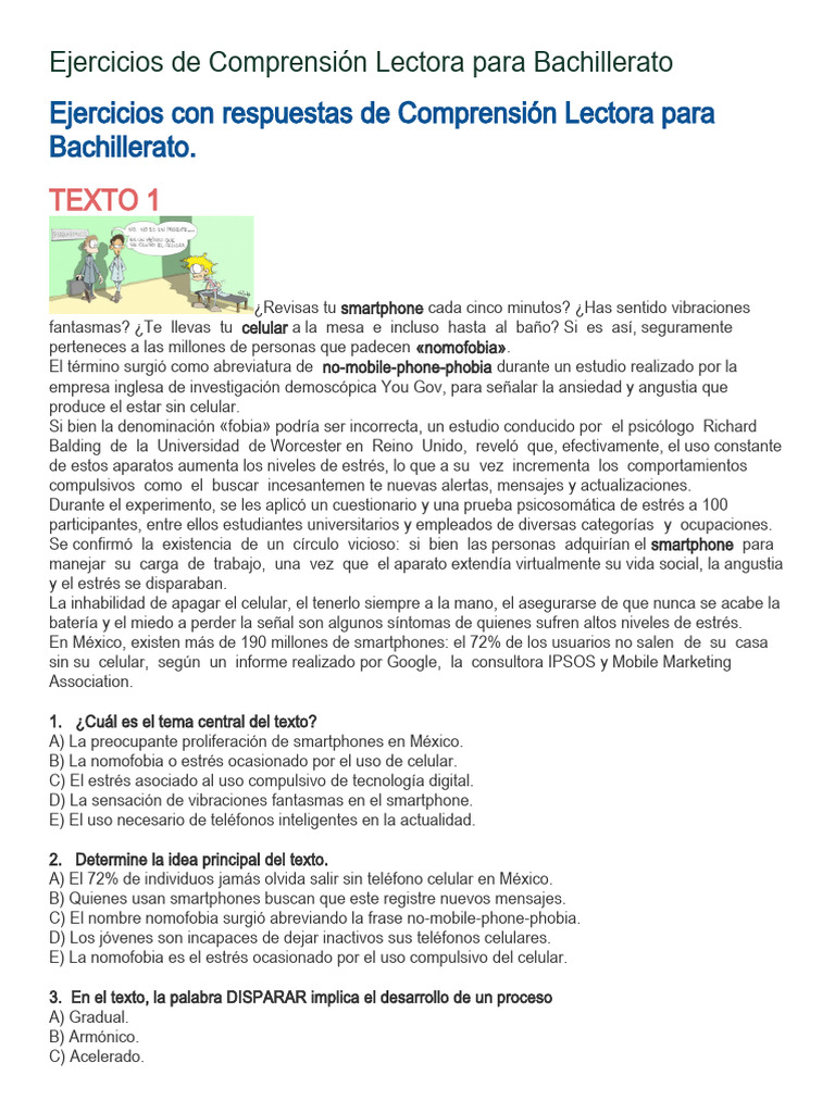Ejercicios de Comprensión Lectora para Bachillerato | Descargar gratis ...