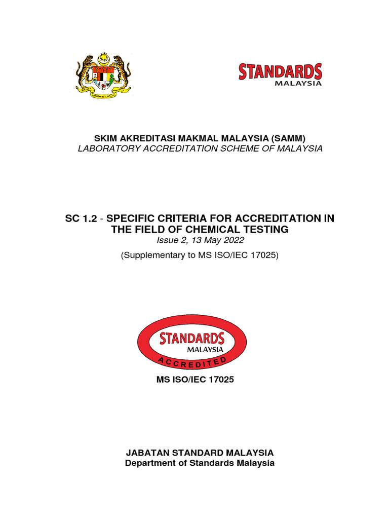 Sc 1 2 Chemical Testing Issue 2 13 May 2022 Pdf Verification And