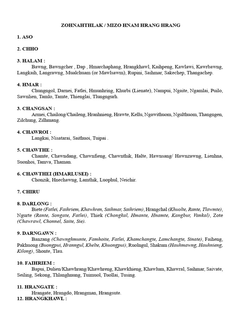 Mizo Hnam Hrang Hrangte | PDF | Demographics Of India | South Asia
