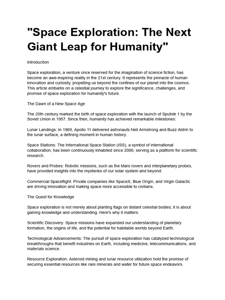 Space Exploration - The Next Giant Leap For Humanity | PDF | Space ...
