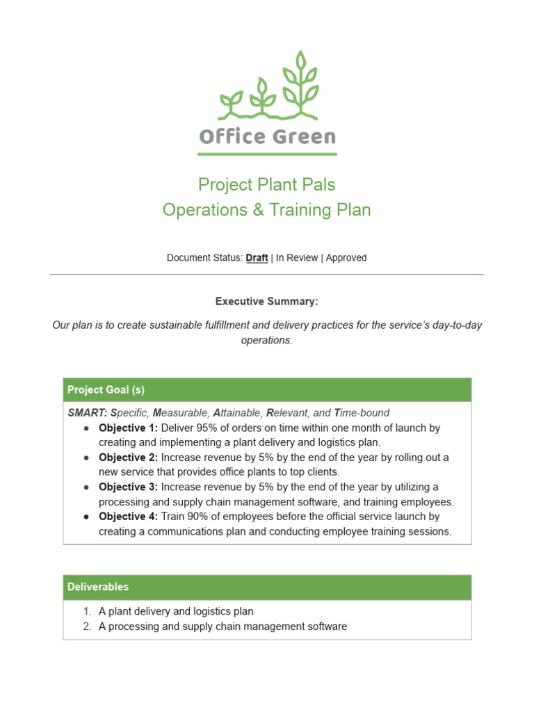 Plant Pals Office Green Project Charter | Download Free PDF | Customer ...