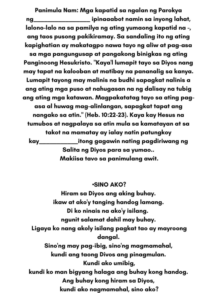 Panimula Nam Mga Kapatid Sa Ngalan NG Parokya NG - Ipinaaabot Namin Sa Inyong Lahat, Lalono-Lalo ...