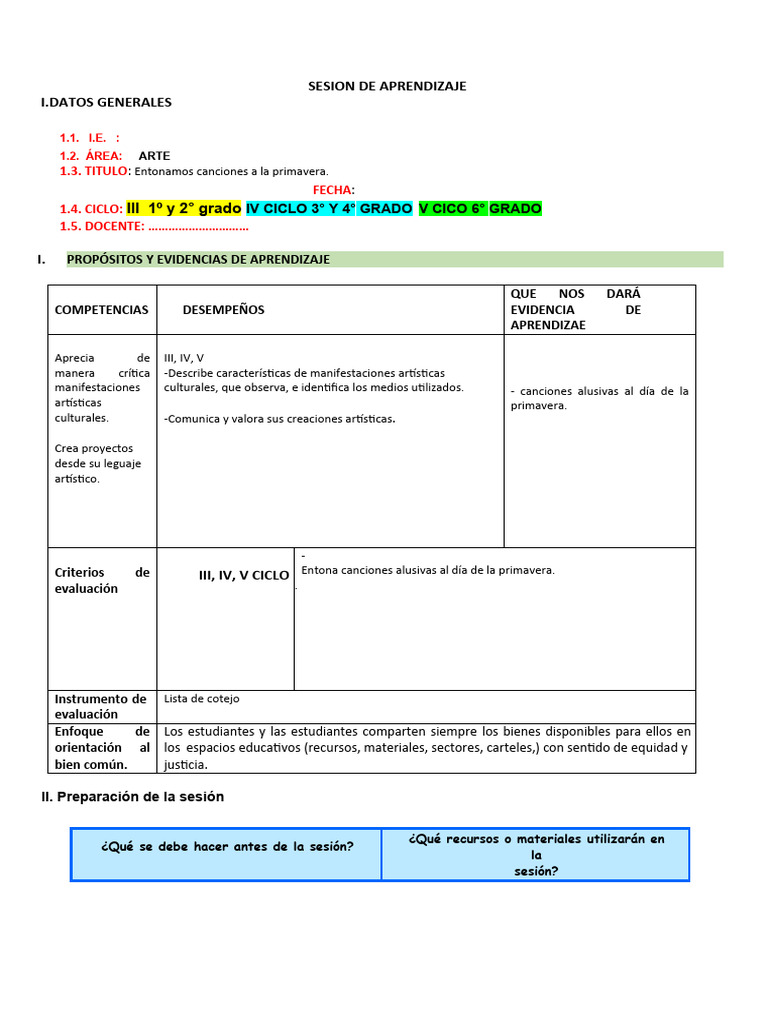 SESIÓN DE APRENDIZAJE DE ARTE Gricelda Martínez L | PDF | Evaluación | Aprendizaje