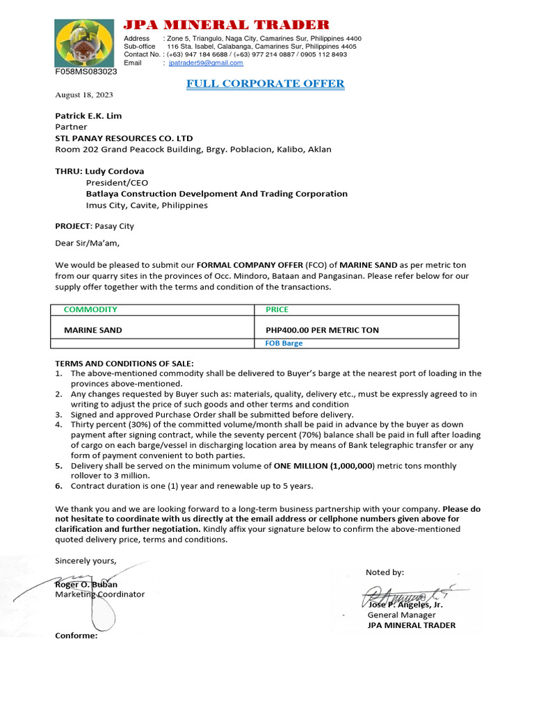 FCO Marine Sand Batlaya | PDF | Market (Economics) | Private Sector