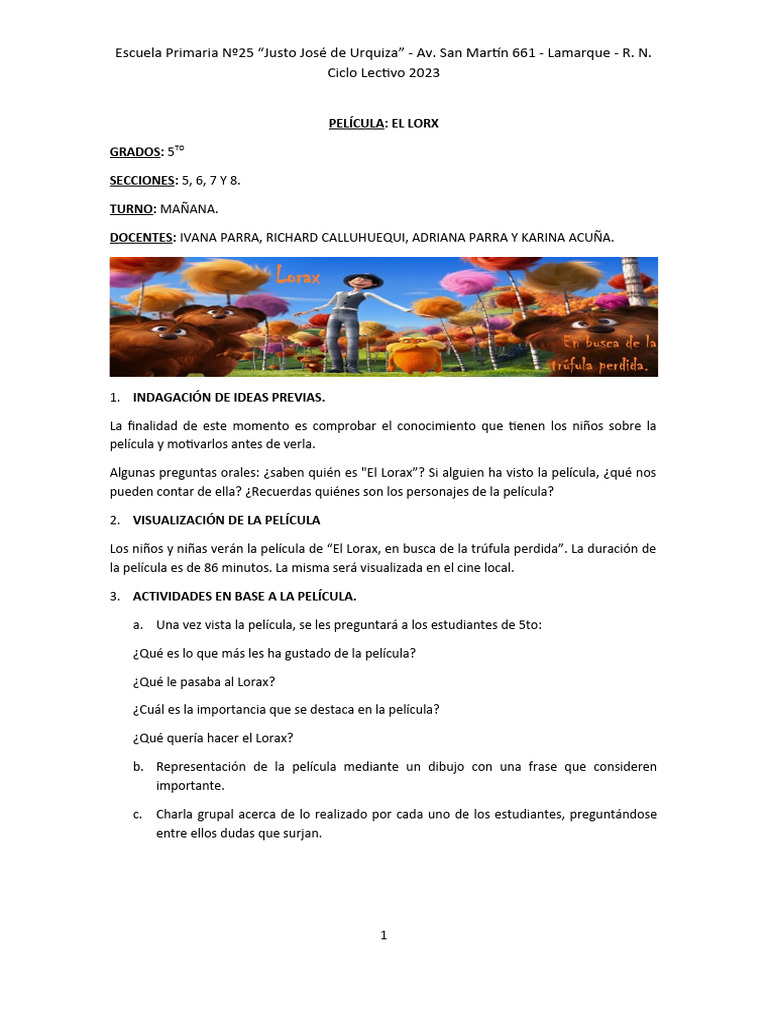 PELÍCULA EL LORAX | PDF