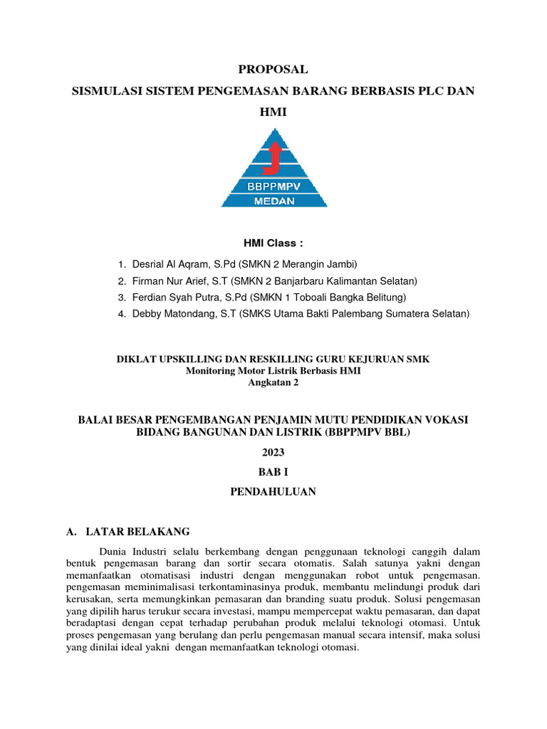 Proposal Kel 3 (Packaging Berbasis PLC Dan HMI) | PDF | Teknologi & Rekayasa