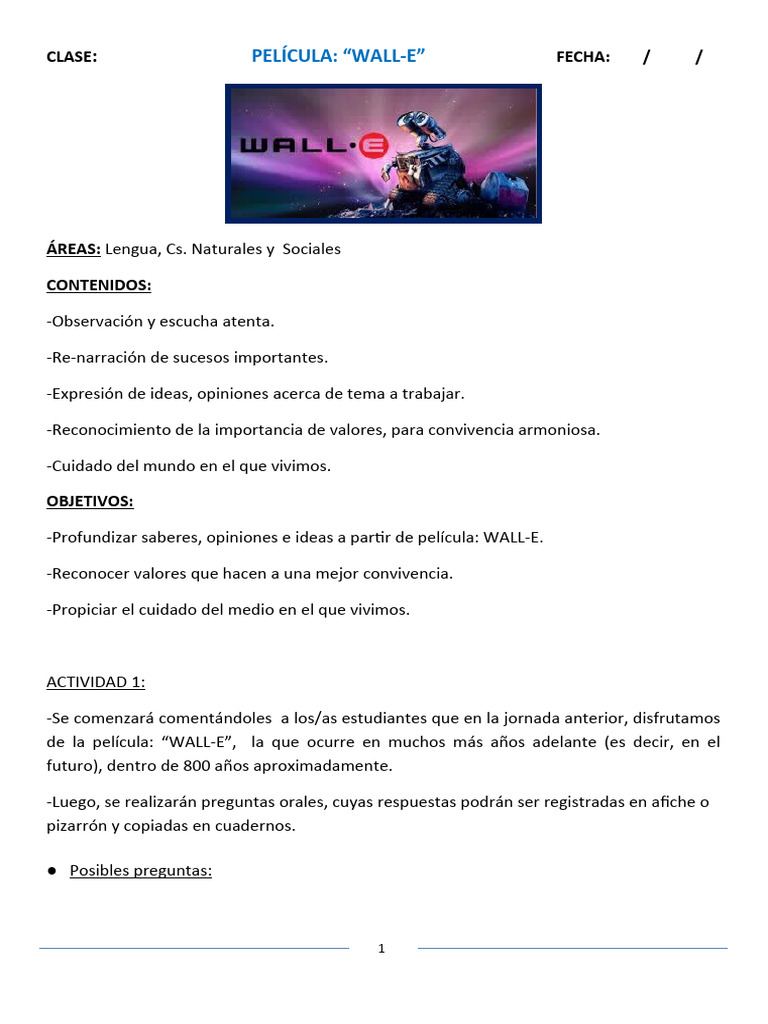 CLASE SOBRE PELÍCULA WALL-E | PDF