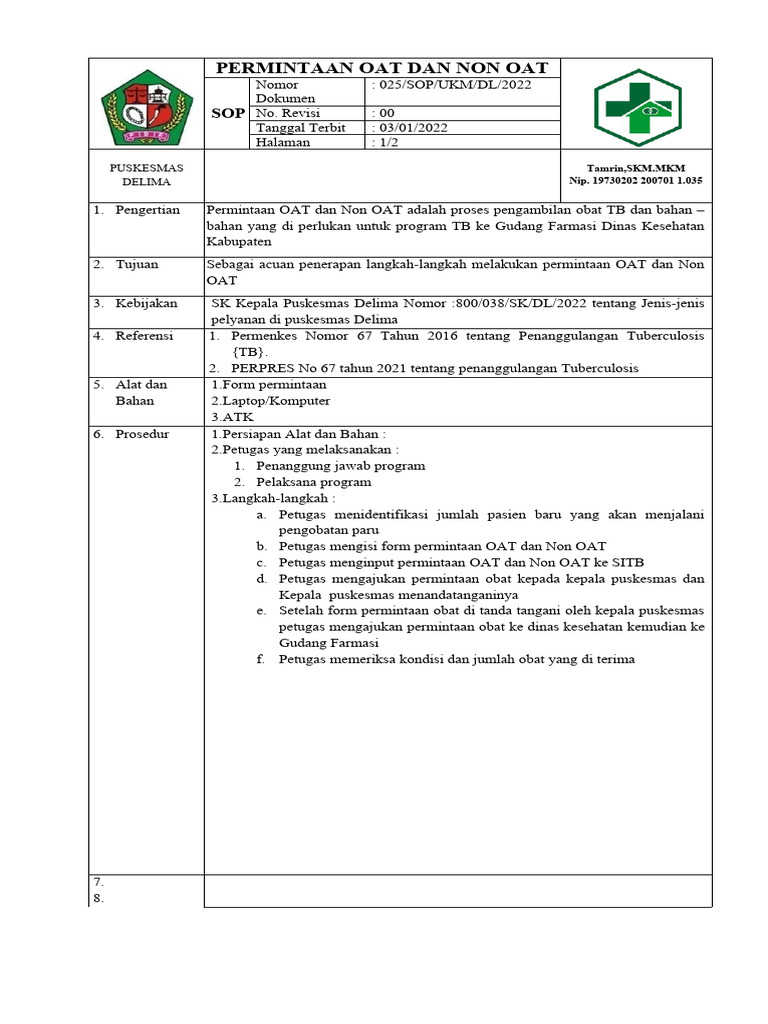 Sop Permintaan Obat TB | PDF