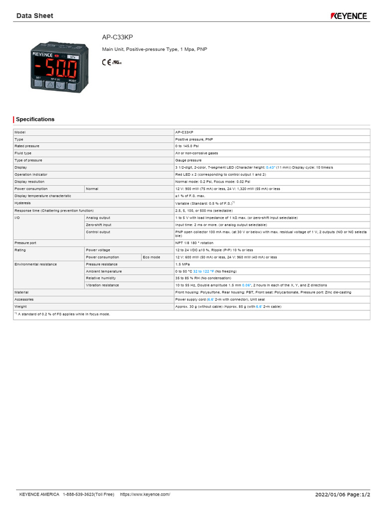 AP-C33KP Datasheet | PDF | Pressure | Bipolar Junction Transistor