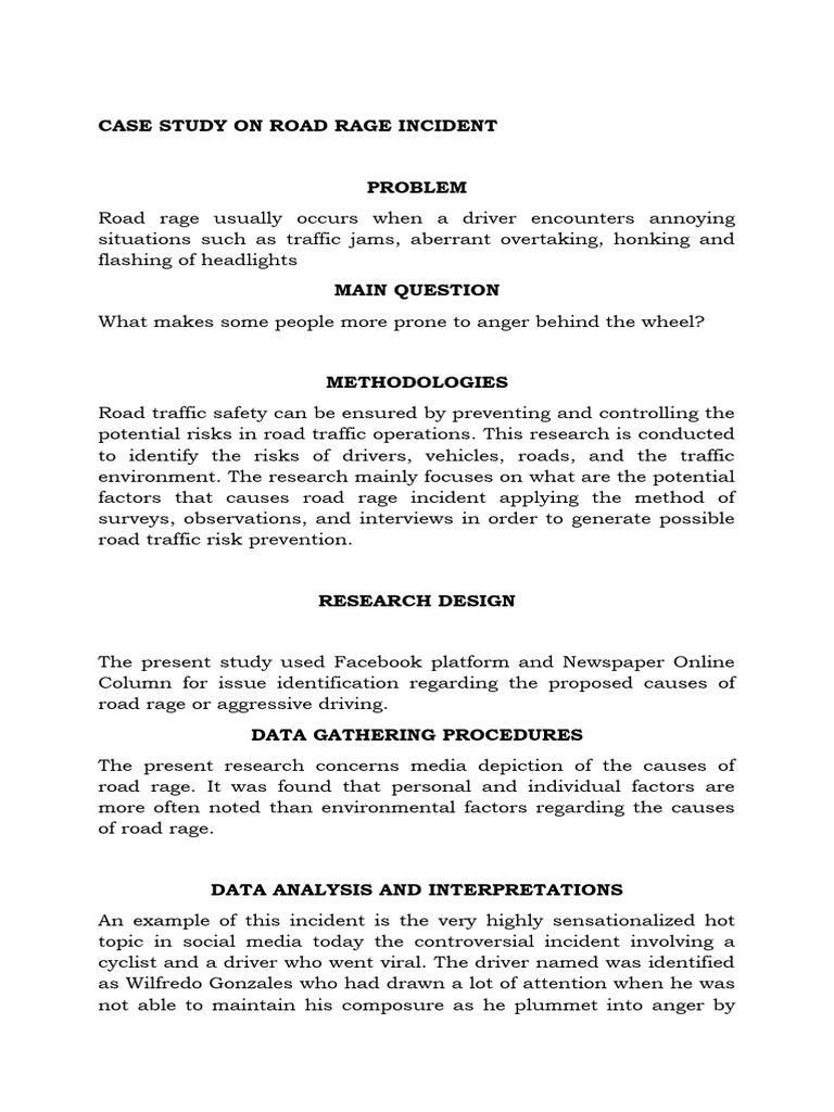Case Study On Road Rage Incident | PDF | Traffic | Road