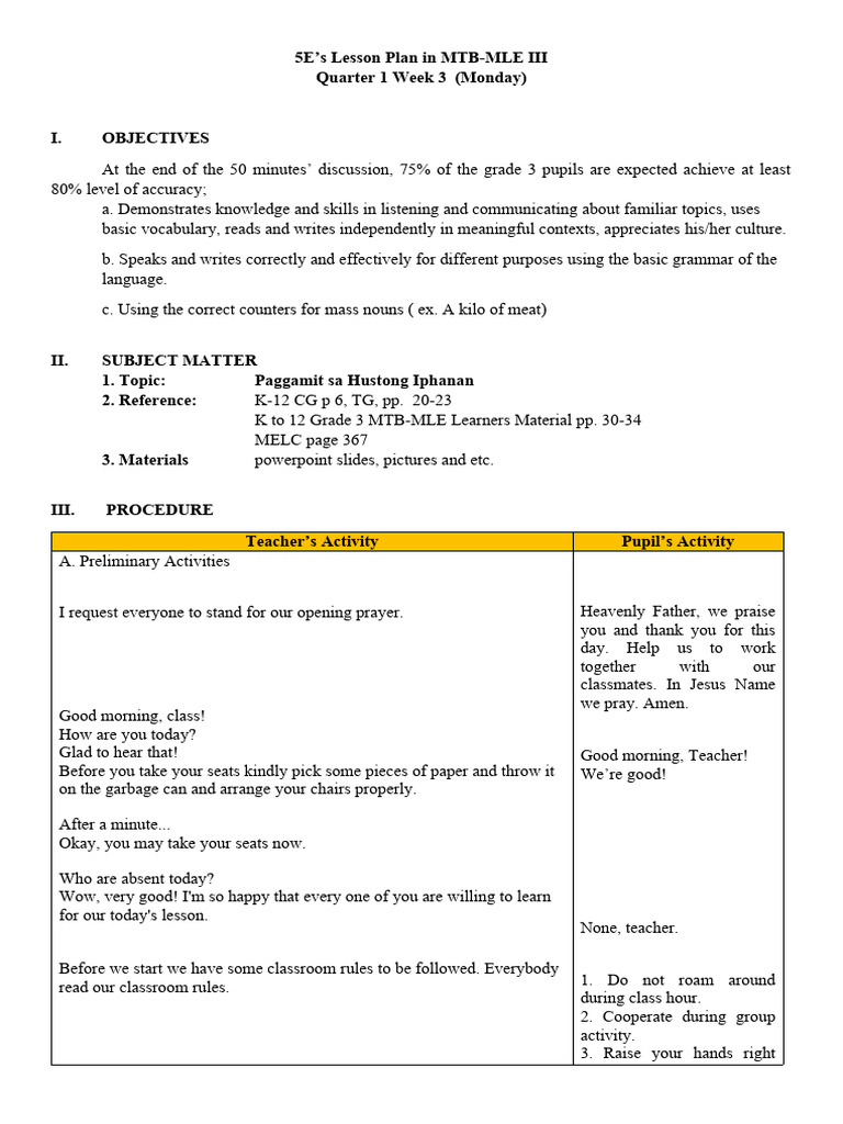 Maam El Done Lesson Plan W3 | PDF | Teachers | Lesson Plan