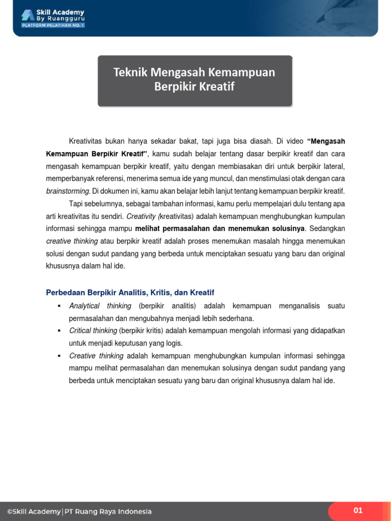 Teknik Mengasah Kemampuan Berpikir Kreatif | PDF