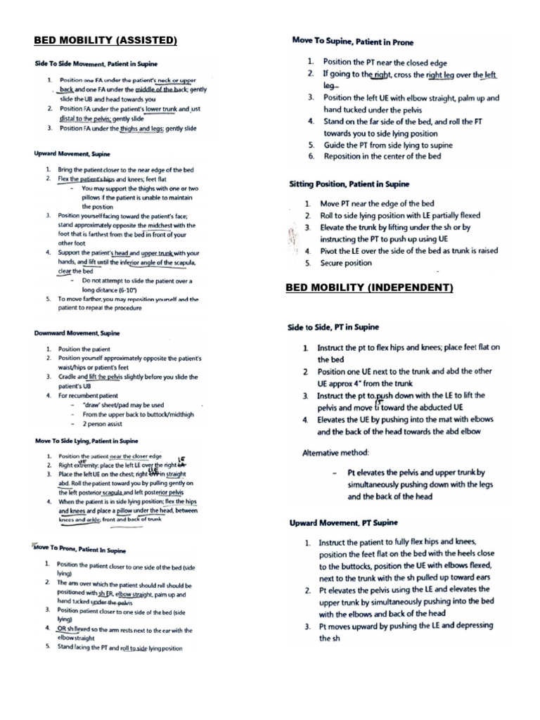 Bed Mobility Transfers | PDF
