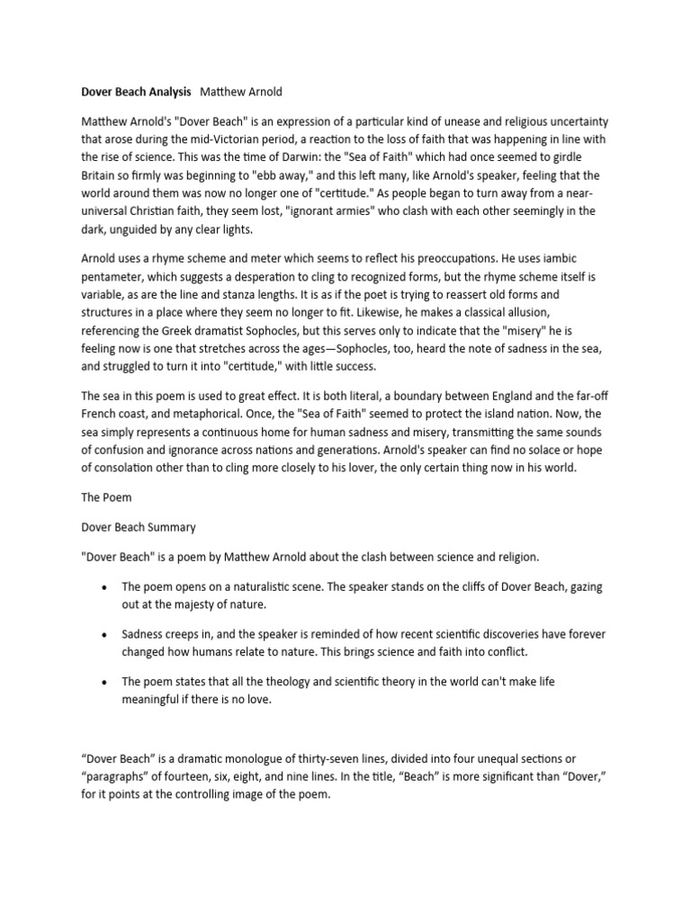 Dover Beach Analysis Ed Matthew Arnold | PDF | Poetry