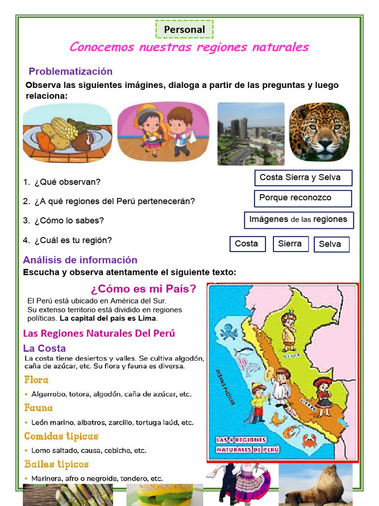 Ficha Conocemos Nuestras Regiones Naturales | Descargar gratis PDF | Perú
