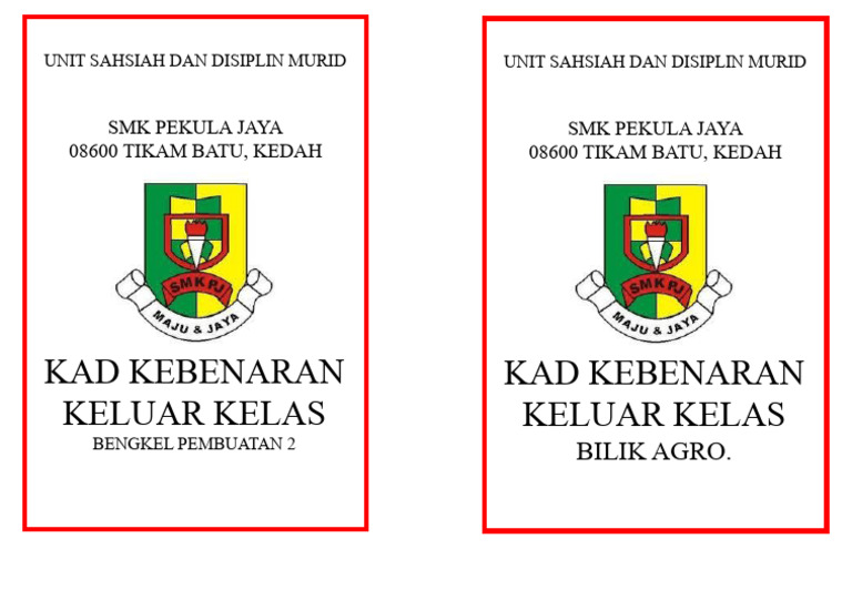 Kad Kebenaran Keluar Kelas | PDF