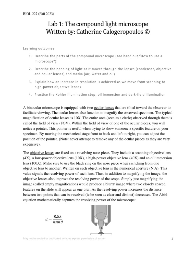 Lab1 The Compound Microscope | PDF | Angular Resolution | Electrodynamics