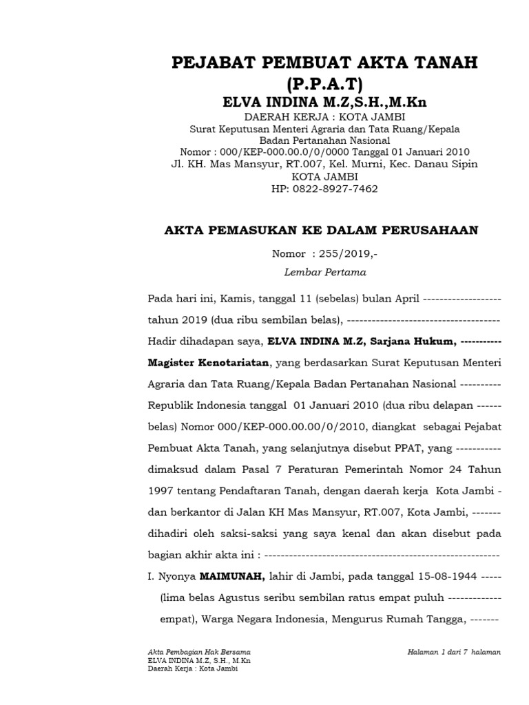 Contoh Inbreng Elva | PDF