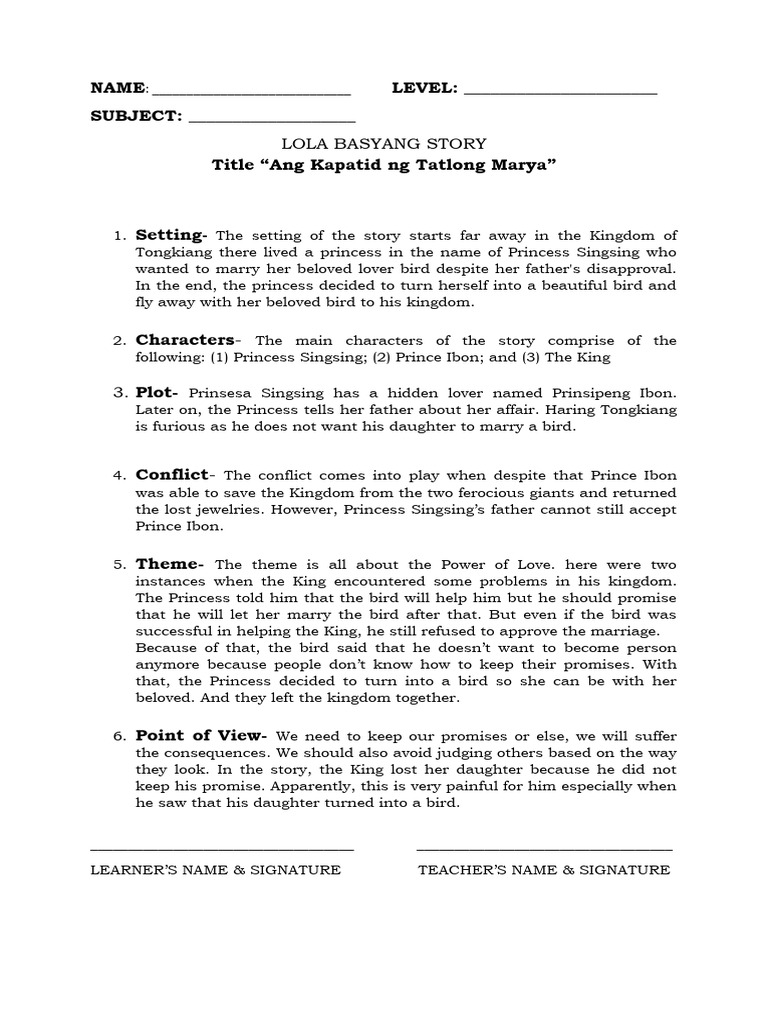 Lola Basyang Story | PDF