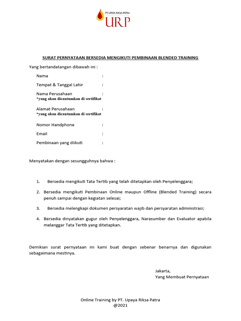 Surat Pernyataan Bersedia Mengikuti Pembinaan Blanded | PDF Surat Pernyataan Bersedia Mengikuti Pembinaan Blanded | PDF