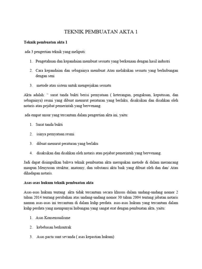 RESUME TEKNIK PEMBUATAN AKTA 1 | PDF