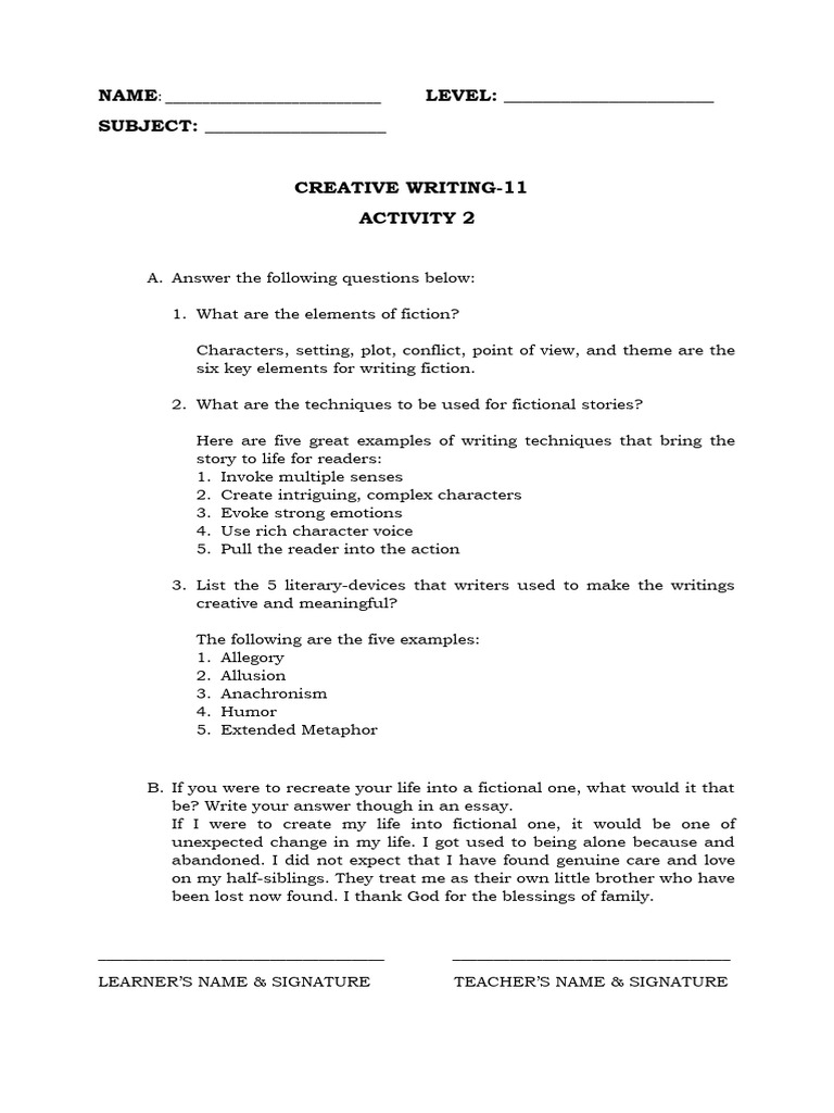 Answer Creative Writing 11 | PDF