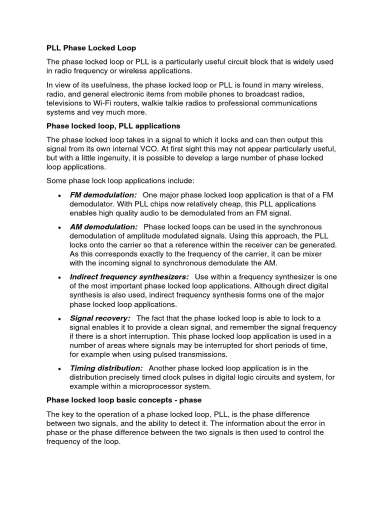 PLL Phase Locked Loop | Download Free PDF | Electronic Oscillator ...