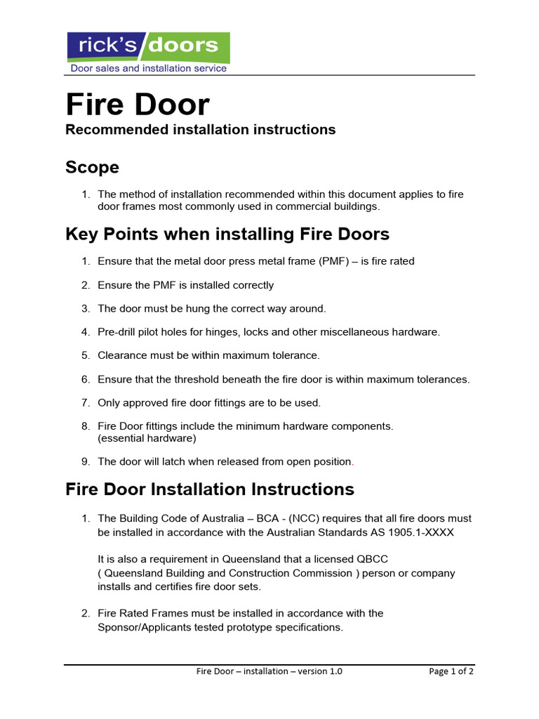 Fire Door Installation | Download Free PDF | Door | Engineering Tolerance