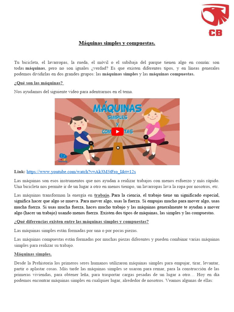 Diferencias entre máquinas simples y compuestas | PDF