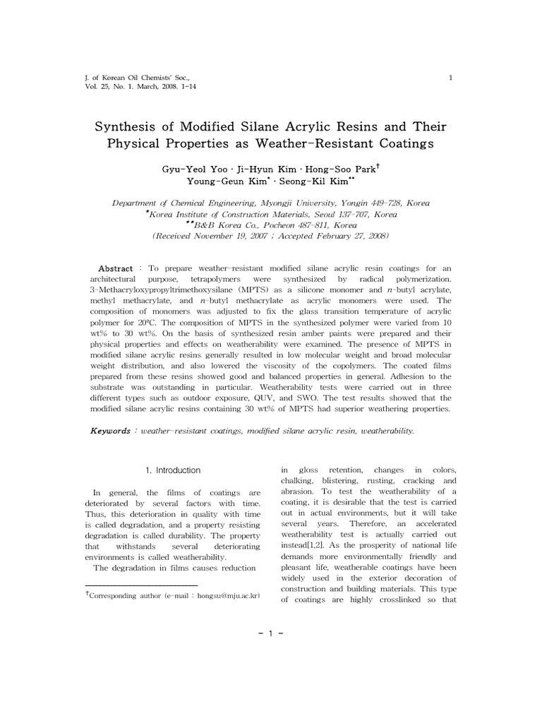 Synthesis of Modified Silane Acrylic Resins and Their Physical ...