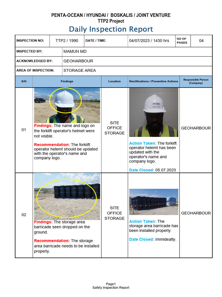 Safety Inspection Report-04.07.2023 (Geoharbour) | PDF