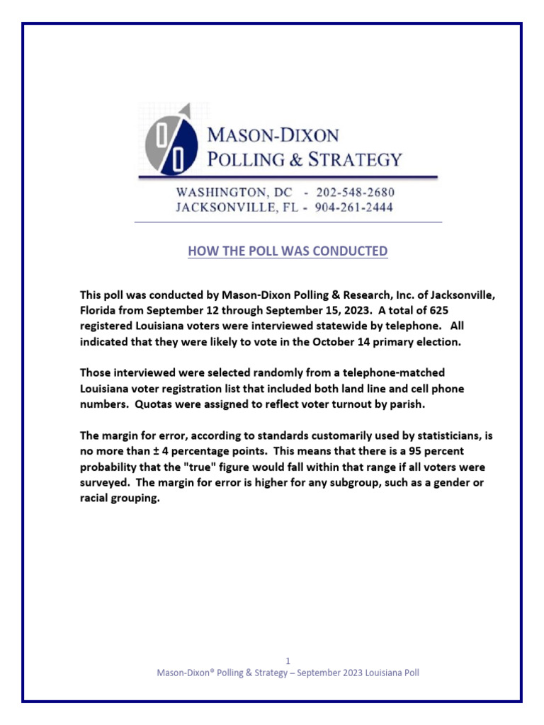 LA923 Poll | PDF | Opinion Poll | Louisiana