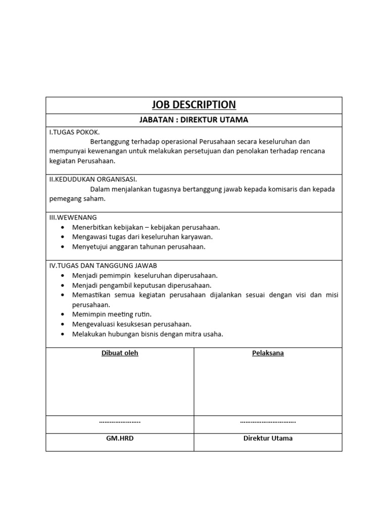 Job Desk Direksi Dan Managerial | PDF | Karier & Perkembangan | Bisnis