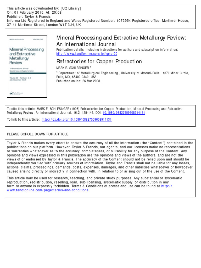 Mineral Processing and Extractive Metallurgy Review: An International ...