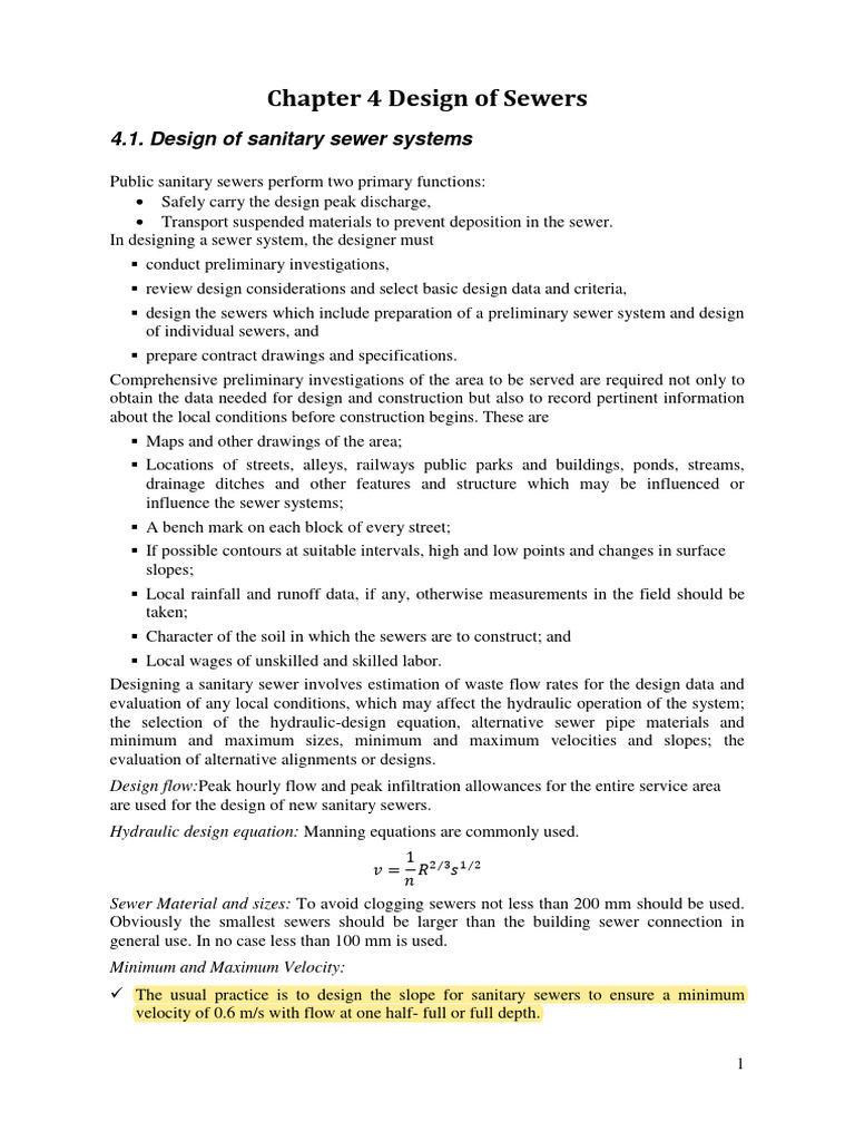 Chapter 4 Design of Sewers 4 1 Design of | PDF | Sanitary Sewer | Flood