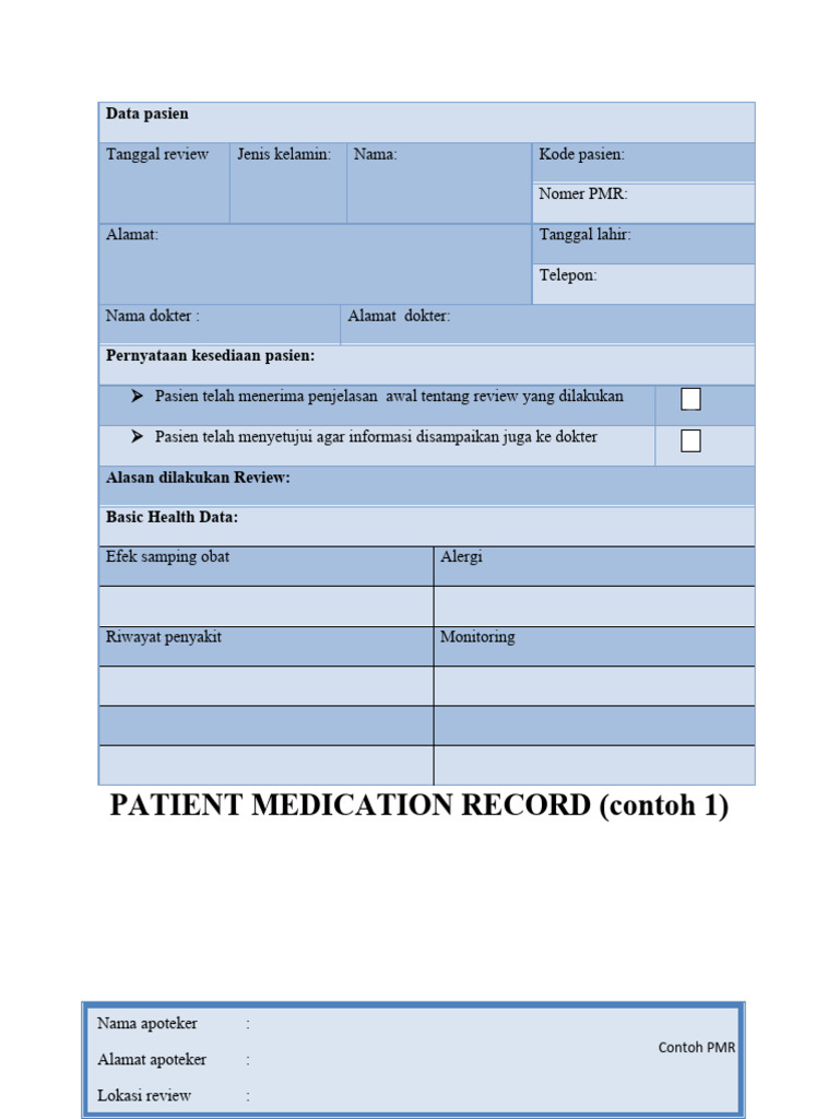 Contoh Patient Medication Record (PMR) | PDF